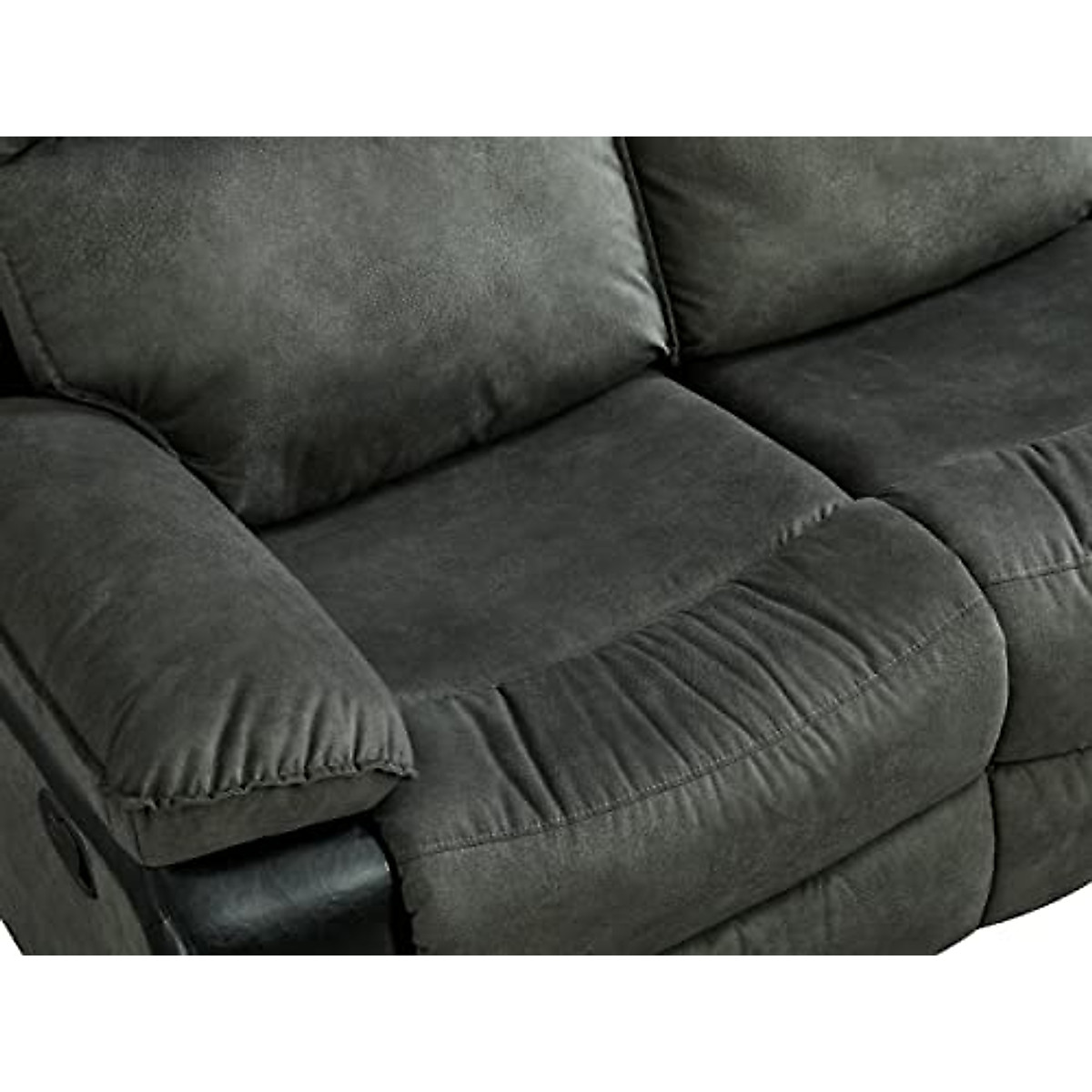 Signature Design by Ashley Woodsway Modern Faux Leather Tufted Reclining Sofa, Gray & Black