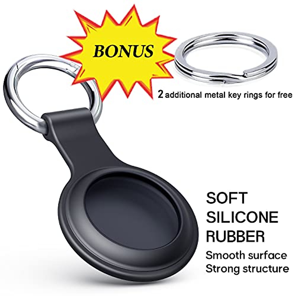 Fannoday Airtag Case 2 Pack, Airtag Holder Black Silicone Item Finder, Durable Air Tag Keychain Shockproof Tracker Protection for Backpack Luggage Suitcase Dogs Cats Tracking Accessories