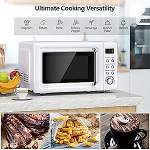 Retro Microwave Oven, SIMOE Small Countertop Microwave 0.7 cu. ft. 700W with 8 Preset Cooking Options (White)