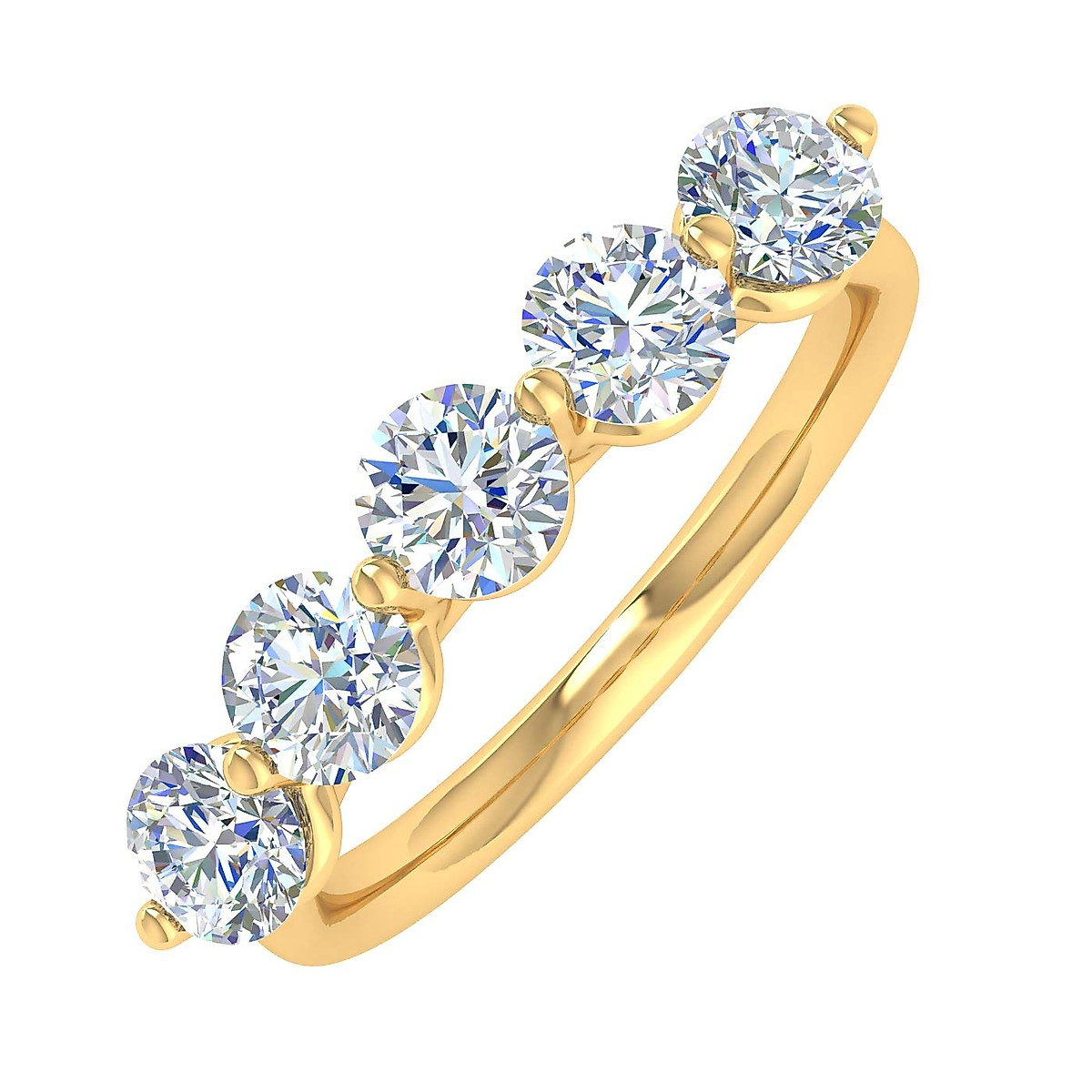 1 Carat 5-Stone Diamond Wedding Band Ring in 14K Yellow Gold (Ring Size 7) - IGI Certified