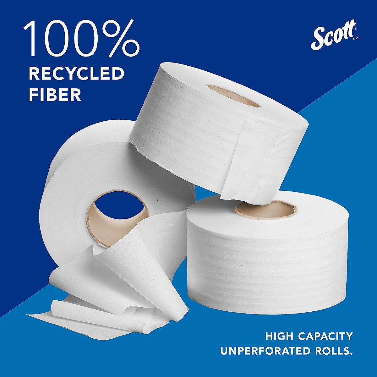 Scott Essential Jumbo Roll JR. Commercial Toilet Paper (67805), 100% Recycled Fiber, 2-PLY, White, 12 Rolls / Case, 1000' / Roll