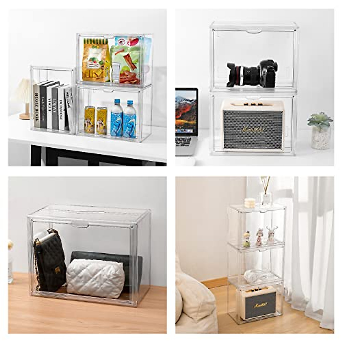 Coorganisers 3 Packs Plastic Purse and Handbag Organizer for Closet, Clear Acrylic Display Case with Magnetic Door, Stackable Storage Organizer for Wallet, Book, Cosmetic, Toys, Clutch, Collectibles