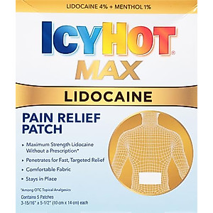 Icy Hot Max Strength Lidocaine Pain Relief Patch (5 Count) Penetrates for Fast, Targeted Relief