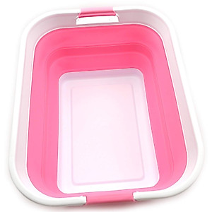 SAMMART 42L(11 gallon) Collapsible Plastic Laundry Basket-Foldable Pop Up Storage Container/Organizer-Portable Washing Tub-Space Saving Basket,Water capacity 34L(9 gallon) (1, Pink)