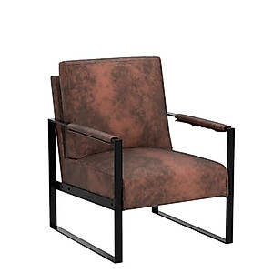 US Pride Furniture Iconic Mid Century Modern Accent Chair with Open Square Metal Frame and Luxurious Upholstery, Comfortable Armchair for Living Room, Bedroom, and Home Office, Microfiber, Brown