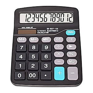 LIJUST Calculators, KK-837-12S Standard Function Desktop Calculator, 12 Digit Large LCD Display, Battery and Solar Powered Basic Calculators for Office, Primary School, Market or Home Use, Black