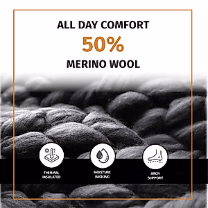 FUN TOES Low Cut Ankle Merino Wool Mens Hiking Running Socks Compression Arch Support Cushioned 6 Pairs (Black)