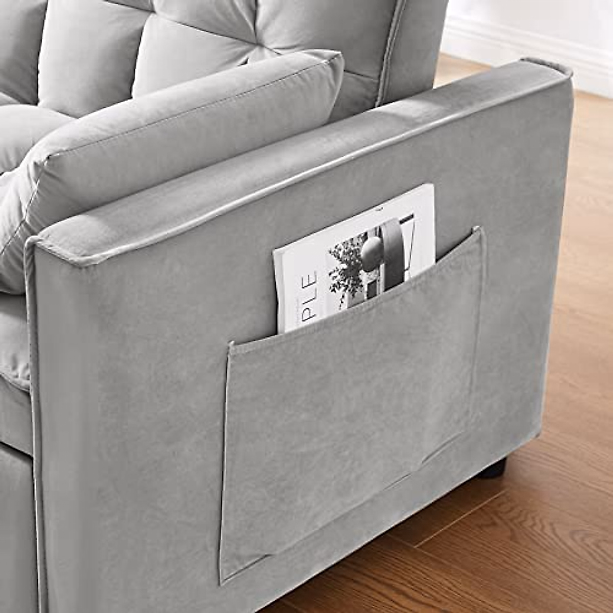 DHHU 52" Sleeper Couch Convertible Sofa Bed, 3 in 1 Velvet Loveseat Pull Out Bed, Reversible Couch with Toss Pillows and Pockets, 2-Seat Adjustable Backrest Full Size Sofa for Living Room Furniture