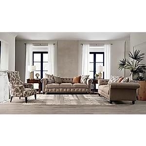 Acanva Chesterfield Tufted Sofa with Scroll Arms, Nailhead Trim Linen Upholstered, 89" W Couch, Brown