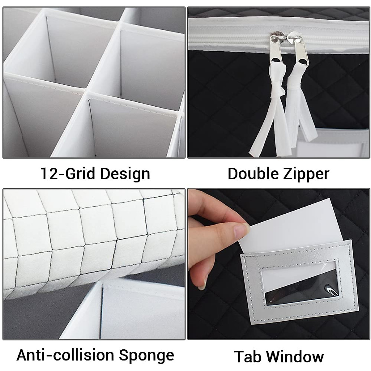 VERONLY 2 Pack Stemware Storage Box China Storage Case - Holds 24 Wine Glasses or Crystal Glassware Containers with Lable Window,Fully-Padded Inside with Hard Sides(15.5" x 12.5"x 10")