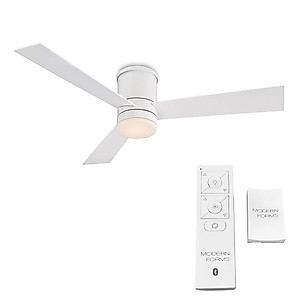 Axis Smart Indoor and Outdoor 3-Blade Flush Mount Ceiling Fan 52in Matte White with 3000K LED Light Kit and Remote Control works with Alexa, Google Assistant, Samsung Things, and iOS or Android App