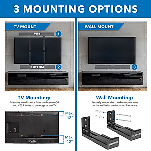 Mount-It! Soundbar Mount for TV and Wall Mounting | 2-in-1 Soundbar Bracket for Back of TV or Wall Mount Installation | Universal Base Fits All Soundbars