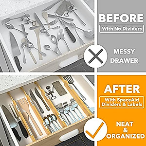 SpaceAid Bag Storage Organizer for Kitchen Drawer, Bamboo Organizer, (4 Pack) Bamboo Drawer Dividers 6 Dividers (17-22 in)