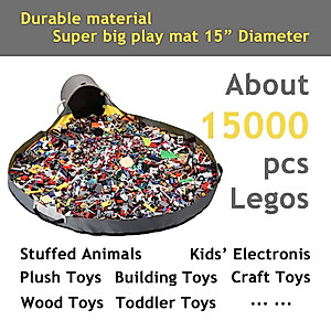 FOUR UNCLES 2-in-1 Toy Storage Basket and Play Mat - Collapsible Durable Floor Toy Activity Chest Organizer with lids -12'' Tall by 15'' Diameter with 52'' Play mat (large)