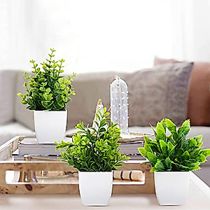 LELEE Artificial Plants Mini Fake Potted Plants, 8 pcs Small Eucalyptus Potted Faux Decorative Grass Plant with White Pot for Home Decor, Indoor, Office, Desk, Shelf, Table Decoration