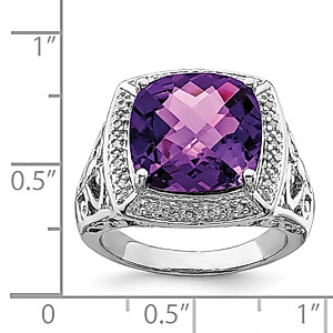 Diamond2Deal 925 Sterling Silver Rhodium Plated Amethyst and Diamond Ring Size 8 (5.55ct)