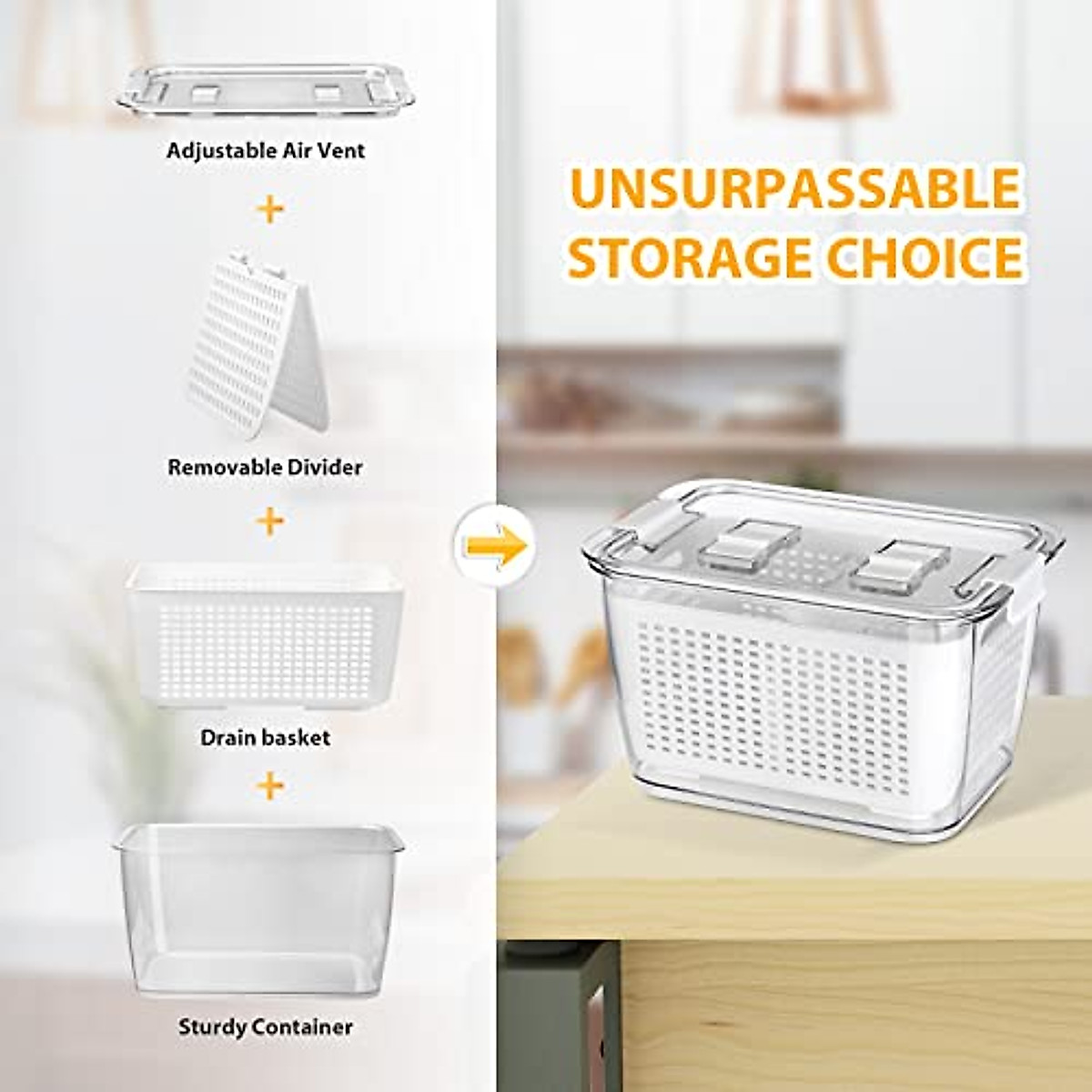 Fruit Storage Containers for Fridge, 3 Pack Produce Saver Containers 10 Pack BPA FREE Reusable Freezer Bags, Vegetable Fruit Container Storage Reusable Lunch Bag for Meat Fruit