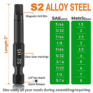 Hex Head Allen Wrench Drill Bit Set (10pc Metric & 10pc SAE), PTSLKHN , Upgraded 1/4" Quick Release Shank Magnetic Hex Bit Set - Perfect for IKEA Type Furniture