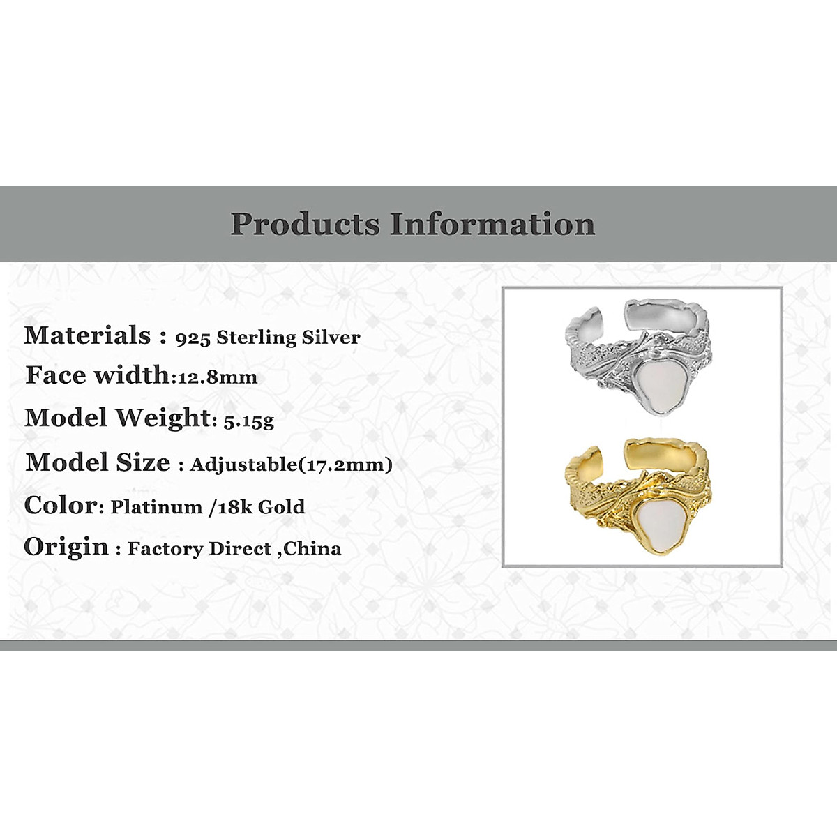 EKHOU 925 sterling silver irregular resizable size open ring, rock punk party casual jewelry silver