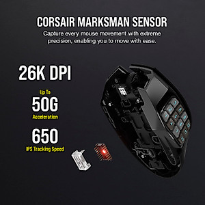 CORSAIR SCIMITAR ELITE RGB WIRELESS MMO Gaming Mouse - 26,000 DPI - 16 Programmable Buttons - Up to 150hrs Battery - iCUE Compatible - Black