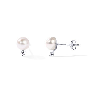 PAVOI Rhodium Plated 925 Sterling Silver Post Cubic Zirconia | AAA+ Quality Handpicked Freshwater Cultured Stud Button Pearl Earrings