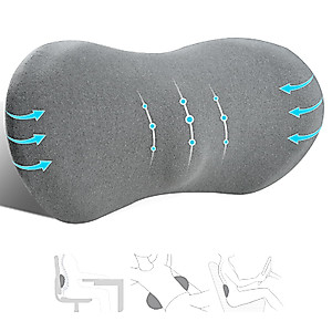 Lumbar Support Pillow, Lumbar Pillow for Low Back Pain Relief, Ergonomic Memory Foam Lumbar Pillow, Breathable & Detachable & Washable, Comfy Back Pillow for Office Chairs, Car Seats (Dk Grey, Cotton)