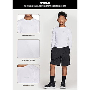 TSLA Kid's & Boy's Cool Dry Long Sleeve Compression Shirts, Athletic Workout Shirt, Sports Base Layer T-Shirt, 2pack Off White/Off White, 20
