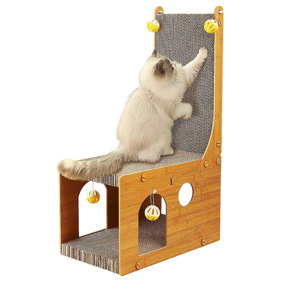 YEMOO ​Cat Scratcher, Cat Scratching Board, L Shaped Vertical Cat Scratcher for Wall and Couch Protection, Cat Scratching Board with 4 Cat Ball Toys for Indoor Cats