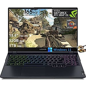 Lenovo Legion 5 15 Gaming Laptop 15.6" FHD IPS 165Hz (300 nits, 100% sRGB) AMD Octa-Core Ryzen 7 5800H (Beats i7-10870H) 32GB RAM 1TB SSD GeForce RTX 3050 Ti 4GB USB-C RGB Backlit Win11 + HDMI Cable