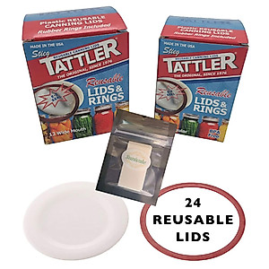 Reusable Canning Lids Bundle Includes 12 Wide and 12 Regular Mouth Tattler Lids and Rings and 24 Dissolvable Sunivale Jar Labels For Use With Hot Water Bath and Pressure Canning Methods Made in USA