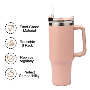 6 Pack Reusable Straws Plastic Straws with Cleaning Brush Compatible with Stanley 20&30 oz Stanley Cup Stanley Water Jug,Replacement Straws for Stanley Adventure Travel Tumbler