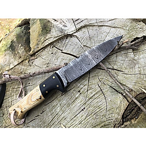 Perkin Damascus Steel Hunting Knife With Sheath Bushcraft Knife - SK1200
