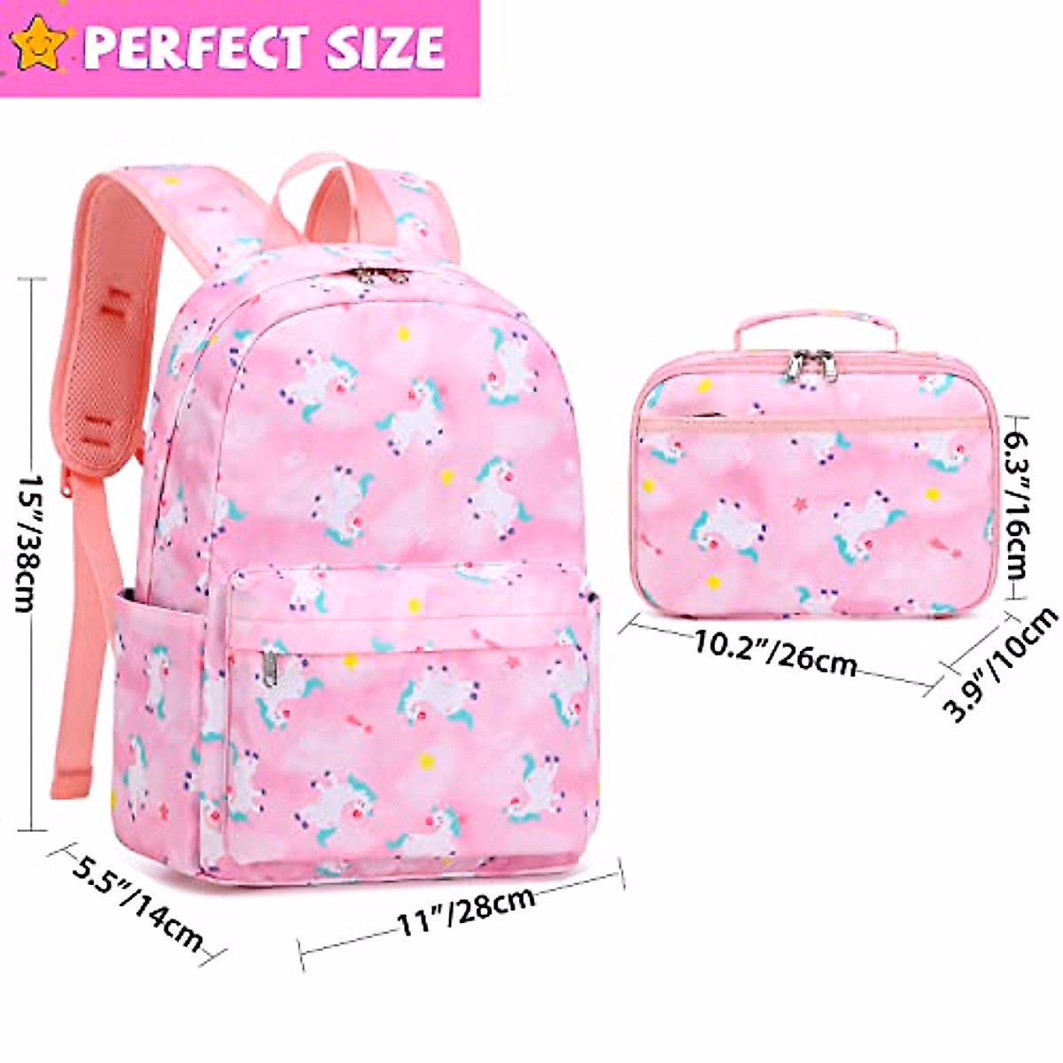 Soekidy Unicorn Toddler Backpack for Girls Cute School Backpack for Girls Kids Backpacks with Lunchbox Animal Cartoon Preschool Backpack Bookbag for Kindergarten
