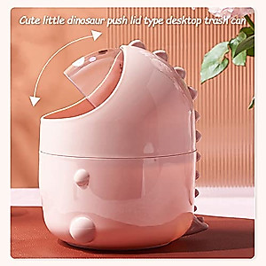 YISTOS 0.73 Gal Mini Desktop Trash Can with Lid, Cute Little Dinosaur Countertop Garbage Bin, Plastic Tiny Tabletop Wastebasket for Office/Kitchen/Coffee Table Room Decoration - Pink