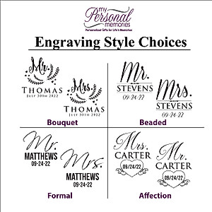 Set of 2 Mr and Mrs Personalized Wine Glasses - Custom Engraved and Monogrammed Gifts