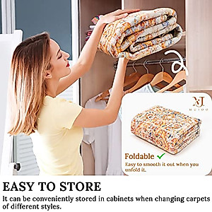 MUJOO Machine Washable Rugs 3x5 Boho Area Rug Small Area Rugs Non Slip for Entryway Bedroom Bedside Kitchen Hallway Living Room Laundry Room Persian Indoor Mat Soft Low-Pile Burnt Orange and Blue