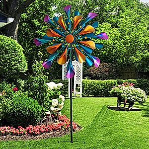 Kinetic Wind Spinners Outdoor Garden Stake, Hight 66 Inch Metal Windmill for Yard Patio Lawn Garden Decorations, 360 Swivel Flower Double Wind Catchers Spinner with Stable Metal Stake