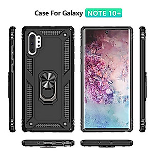 Androgate for Samsung Galaxy Note 10 Plus Case, Note10+ Case with HD Screen Protectors, Military-Grade Metal Ring Holder Stand Drop Tested Shockproof Cover Case for Samsung Note 10+/ 5G Black