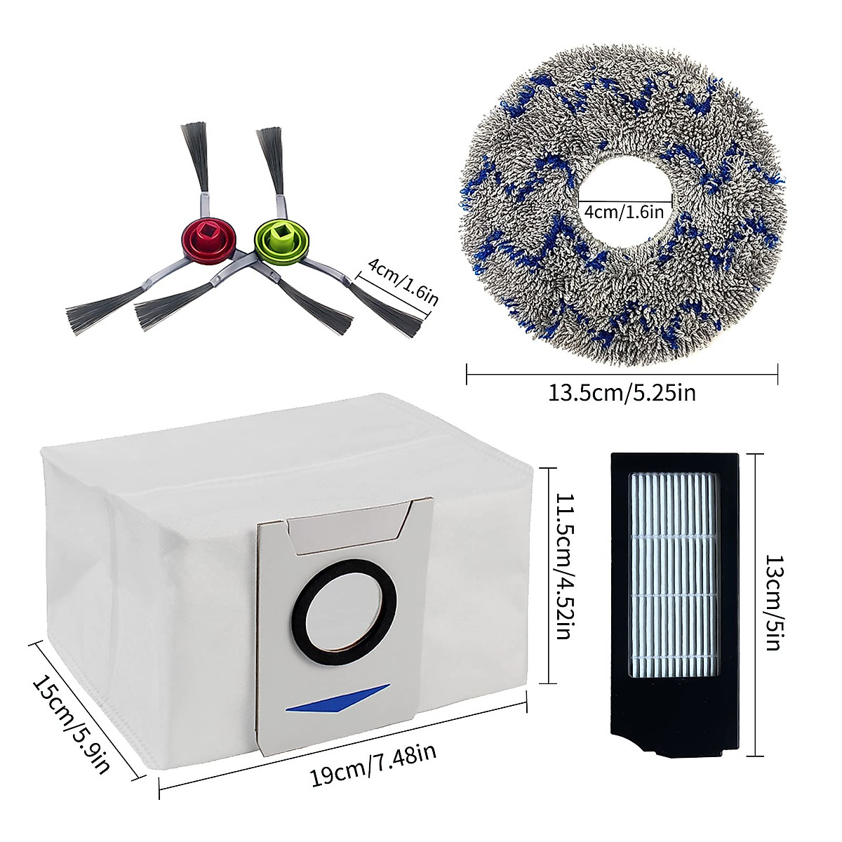 Vacuum Cleaner Floor Care Replacement Parts Kit Compatible With ECOVACS DEEBOT X1 Omni / X1TURBO / X1 Plus Robot Vacuum Cleaner, 5 Dust Bags, 4 Mop Cloth Pads, 2 Hepa Filters, 8 Side Brushes(19pcs)…