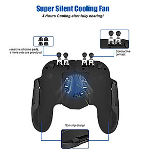 8 in 1 PUBG Mobile Phone Game Controller w/Cooling Fan, Cell Phone Gaming L2R2 L1R1 Triggers gamepad for PUBG/Fortnite/Call of Duty for 4.7-6.5" Android iOS Phone with 6pcs Finger Sleeves