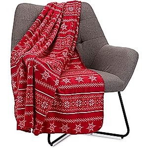 Celebright Christmas Fleece Throw - Large 50 x 60 Inch (127 x 152cm) Fluffy Microfiber Blanket Throw Over for Bed, Sofa, Couch - Plush Snuggly Cosy Winter Warmer - Scandi Nordic Red