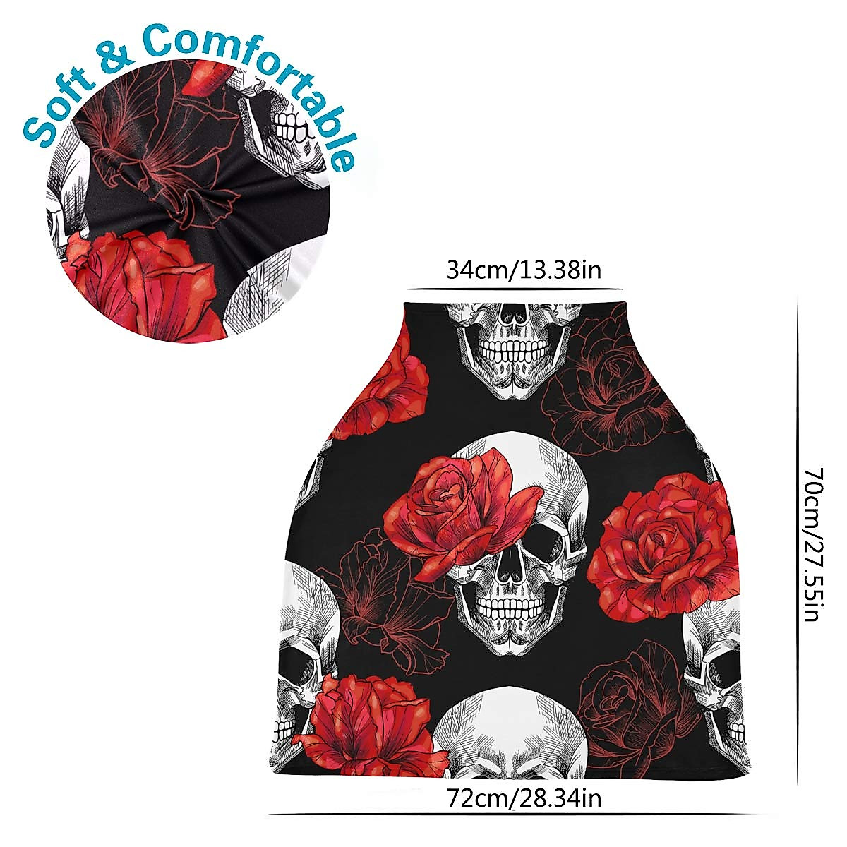 Nursing Cover Breastfeeding Scarf Skull and Red Roses- Baby Car Seat Covers, Stroller Cover, Carseat Canopy (v)