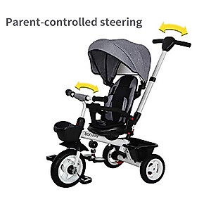 BOOWAY Baby Trike, 6-in-1 Kids Stroller Tricycle with Adjustable Push Handle, Removable Canopy, Safety Harness for 6 Months - 5 Year Old