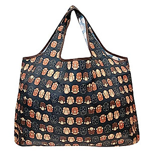 allydrew Large Foldable Tote Nylon Reusable Grocery Bags, 5 Pack, Cuddly Animals