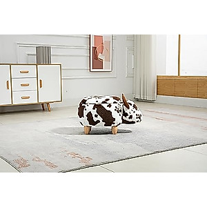 Home 2 Office Cow Ottoman for Kids' Bedroom, Playroom, Nursery, and Living Room, Animal Ottoman with Storage, Footstool for Kids, Brown Cow Print