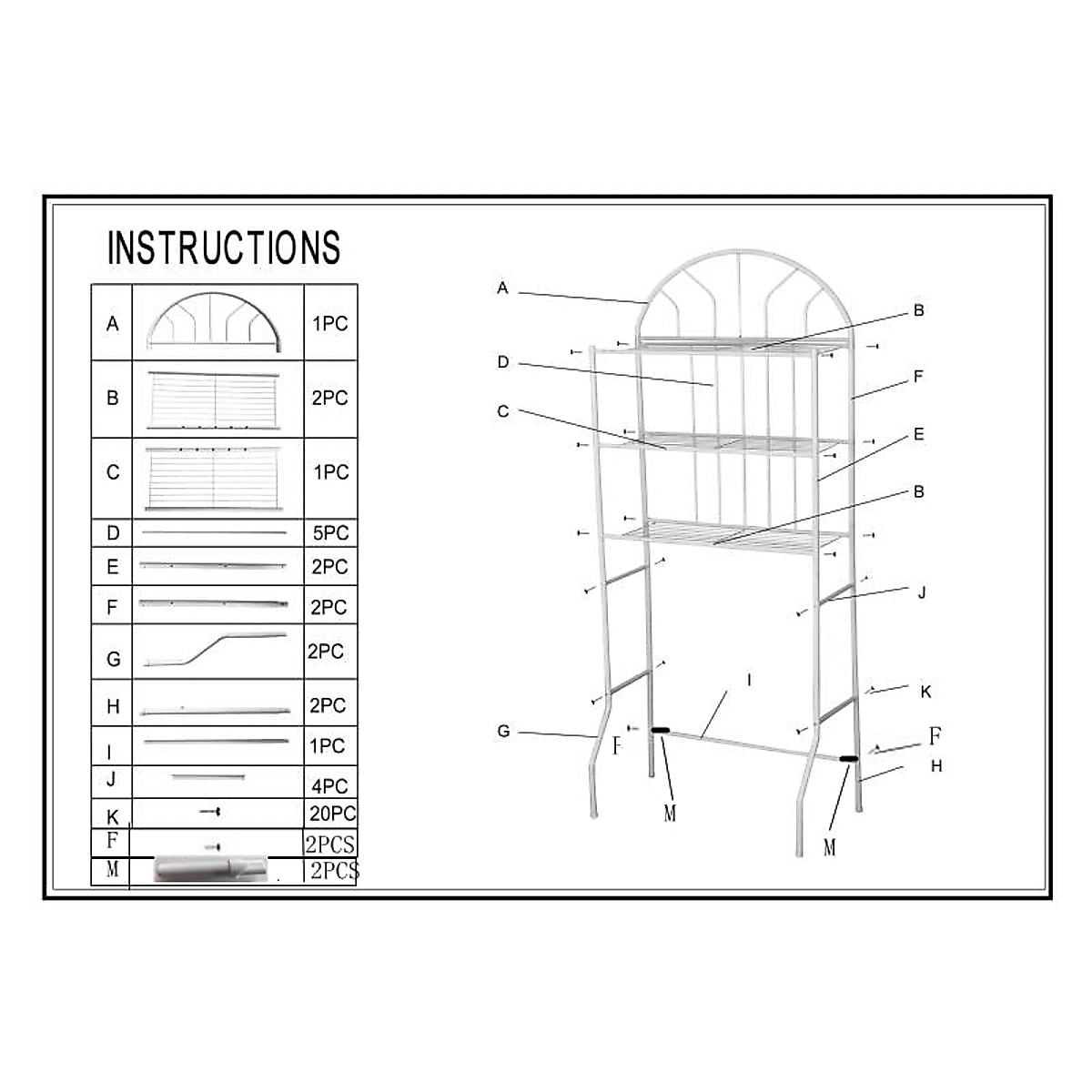 OCASAMI 3-Shelf Over The Toilet Organizer Metal Bathroom Organizer Over Toilet, 3-Tier White Toilet Shelf Organizer Freestanding Storage Space Saver Shelf 69.7x25.6x13.4inch | US Stock