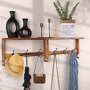 MRPAPA Wall Coat Rack Shelf with Alloy Hooks - 32” Wall Mounted Coat Rack Wood Key Holder for Wall, 32”*4.5” Entry Ways Wall Hanging Shelf with Hooks for Coats,Keys,Hats (Wooden)