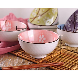WHJY Cherry Bloom Chinese Japanese Ceramic Rice Bowl 10 oz, Sakura Bowl Gift Set, Serving Bowls Dinnerware Bowls for Rice, Cereal, Noodle, Soup, Desserts, Set of 6