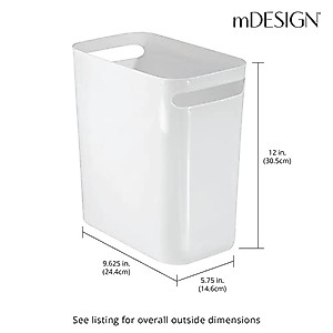 mDesign Plastic Slim Large 2.5 Gallon Trash Can Wastebasket, Classic Garbage Container Recycle Bin for Bathroom, Bedroom, Kitchen, Home Office, Outdoor Waste, Recycling, Aura Collection, 2 Pack, White