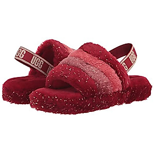 UGG Girls K Fluff Yeah Metallic Sparkle Slipper, Red Multi, 6 Big Kid